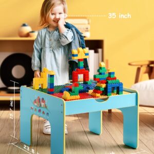 SainSmart Jr. Wooden Train Activity Table 116pcs, 3-in-1 Kids Playset with Large Building Blocks, Track Set and Reversible Top for Toddlers