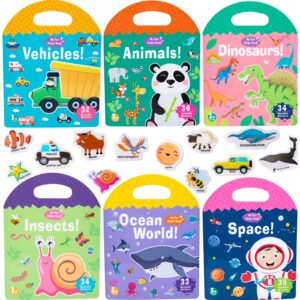 6 pack portable jelly sticker quiet book for kids, reusable sticker book for toddlers, preschool learning activities learning & education toys, animal insect dinosaur ocean space traffic travel toys