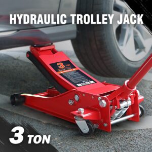 DNA MOTORING TOOLS-00235 Low Profile Hydraulic Trolley Service/Floor Jack, 3 Ton (6000 lbs) Capacity, Lifting Range 3"-20"