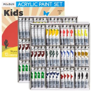 meeden acrylic paint set for kids, 12 colors artist grade paint tubes, heavy body, rich pigments, non-toxic paints-96 tubes (0.4 oz, 12 ml)