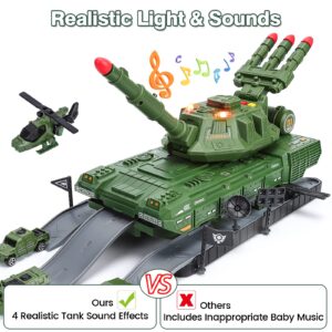 Tank Toys for 3 4 5 6 7 8 Year Old Boys - Army Toys Tank with 6PCS Alloy Die-Cast Army Vehicles, Kids Military Tank with Light, Sound & Missiles Shooting, Christmas Birthday Gift for Kids