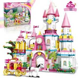 castle stem building toys for girls ages 6 7 8 9 10 11 12 years old, vintop building sets for girl boys, 1000pcs pink princess castle carriage playsets creative building blocks xmas toy gifts for kids