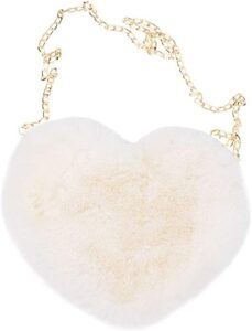 women cute plush crossbody bag cute heart shaped cellphone fluffy shoulder bag for girls (white)