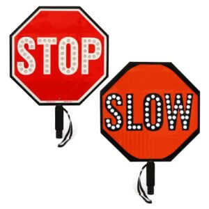 smartsign led stop slow paddle - reflective hand held stop slow sign with handle, 18" double-sided, steady/flashing led light modes, rechargeable, pack of 1