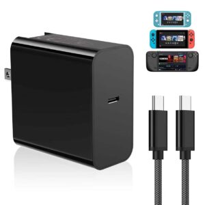 usb c charger for steam deck, 65w 45w fast pd foldable power adapter for stream deck with 6.6ft type c charging cable, travel charger compatible with nintendo switch/xbox /ps5 /tablet/laptop/phone