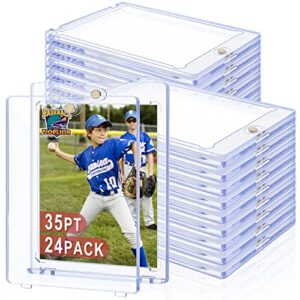 35pt magnetic card holder for trading cards, 24 pack baseball cards protectors hard plastic for collectible sports cards acrylic display card cases fit 2.5x3.5in