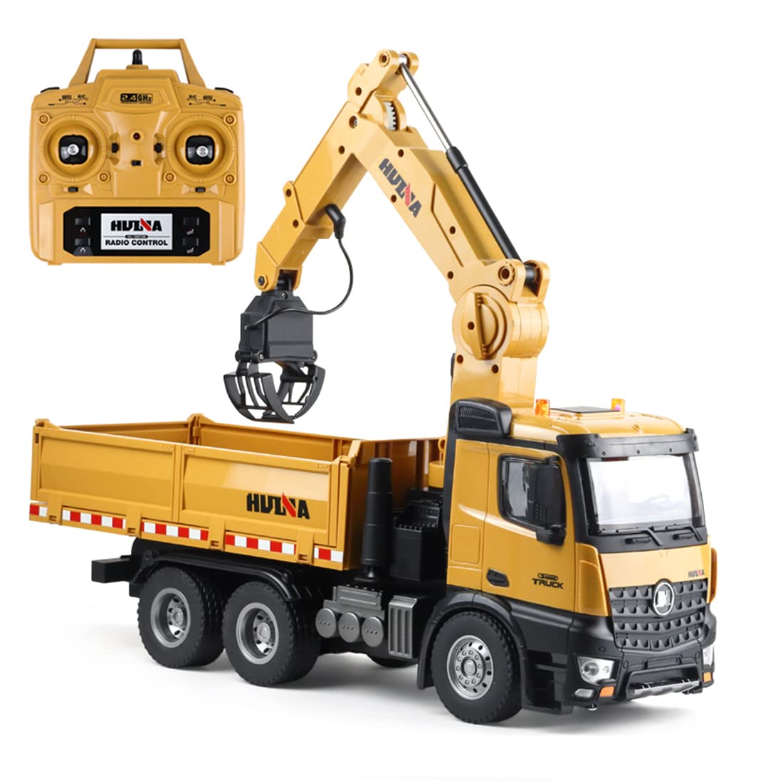 AINIX RC Dump Truck, 1/24 2.4G RC Dump Truck Transport Vehicle with Crane RC Truck Car with Lights and Sound Effects, Construction Site Vehicle Toy Gift for Kids Adults, (D0210219KQFIQF7ZBT)