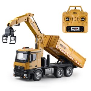 AINIX RC Dump Truck, 1/24 2.4G RC Dump Truck Transport Vehicle with Crane RC Truck Car with Lights and Sound Effects, Construction Site Vehicle Toy Gift for Kids Adults, (D0210219KQFIQF7ZBT)