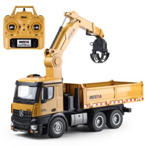 AINIX RC Dump Truck, 1/24 2.4G RC Dump Truck Transport Vehicle with Crane RC Truck Car with Lights and Sound Effects, Construction Site Vehicle Toy Gift for Kids Adults, (D0210219KQFIQF7ZBT)