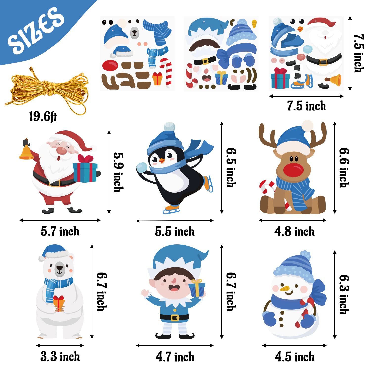 Haooryx 46PCS Winter Christmas Craft Kit for Kids Christmas Arts and Crafts DIY Christmas Tree Ornament Make Your Own Christmas Crafts Project DIY Snowmen Penguin Face Sticker for Holiday Class Party