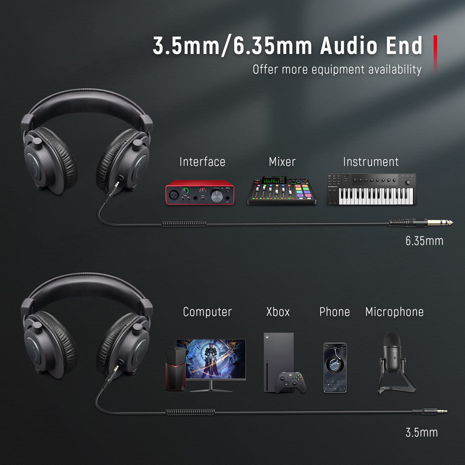 FIFINE Condenser Mic and 3.5mm/6.35mm Headphones for Studio Monitor, RGB Gaming Mic with Quick Mute, Gain Control, Wired Headphones for Podcast Monitoring, Streaming (A6V+H8)