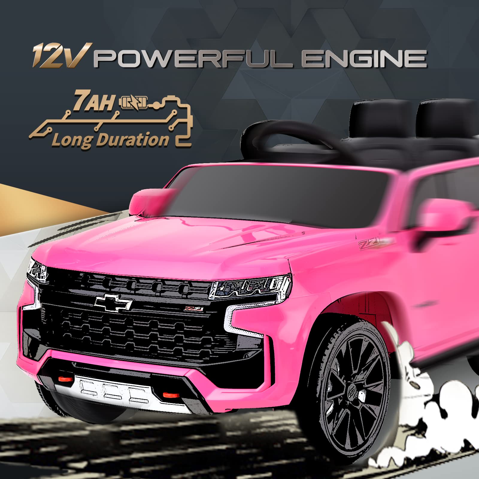 Blitzshark 12V Kids Ride on Car Compatible for Chevrolet Tahoe Battery Powered Electric Vehicle for Kids, with 7AH Big Battery, 2.4G Remote Control, Spring Suspension, Bright Lights, Music, Pink