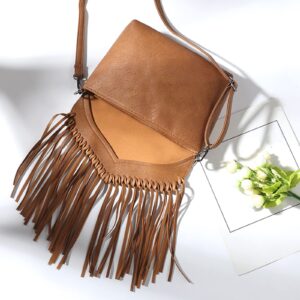 Lytosmoo Vintage Fringe Purse Fringe Hobo Bags for Women Vegan Leather Tassel Hippie Crossbody Bag 02-Brown