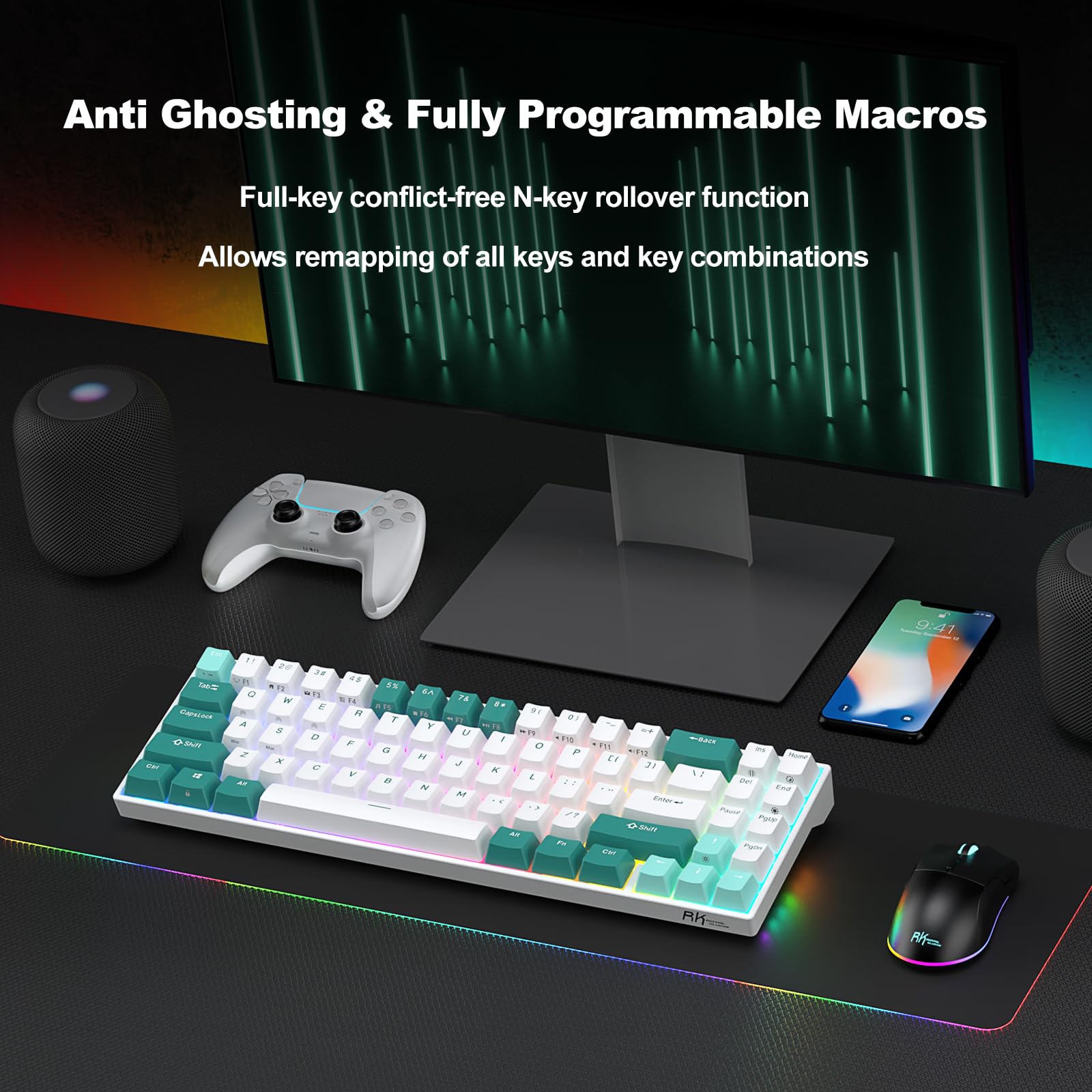 RK ROYAL KLUDGE 70% Mechanical Keyboard - RK71 Wireless Gaming Keyboard with Hot-Swappable Brown Switches, Double-Shot Creamy Keycaps, RGB Backlit, and Triple-Mode Connectivity