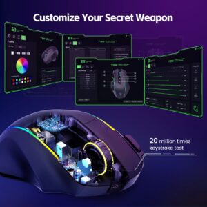 RisoPhy Wireless Gaming Mouse,Tri-Mode 2.4G/USB-C/Bluetooth Mouse Up to 10000DPI,Chroma RGB Backlit,Ergonomic Mouse with 8 Programmable Buttons,Rechargeable Computer Mouse for Laptop,PC,Mac