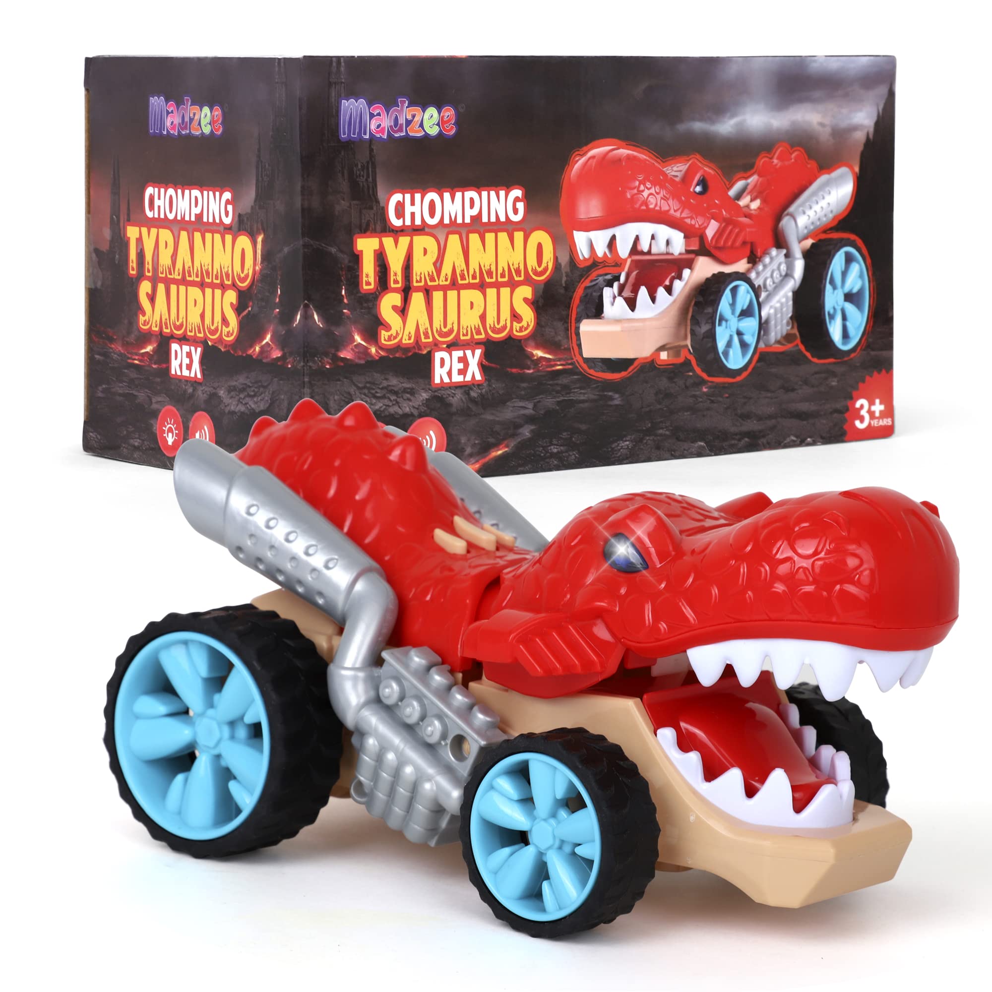 Madzee Monster Vehicle (T-Rex) - Battery Powered Truck with Lights & Sounds - Great Dinosaur Toys for Boys and Girls Ages 3+, Perfect Toddler Gift Birthday Party, Christmas