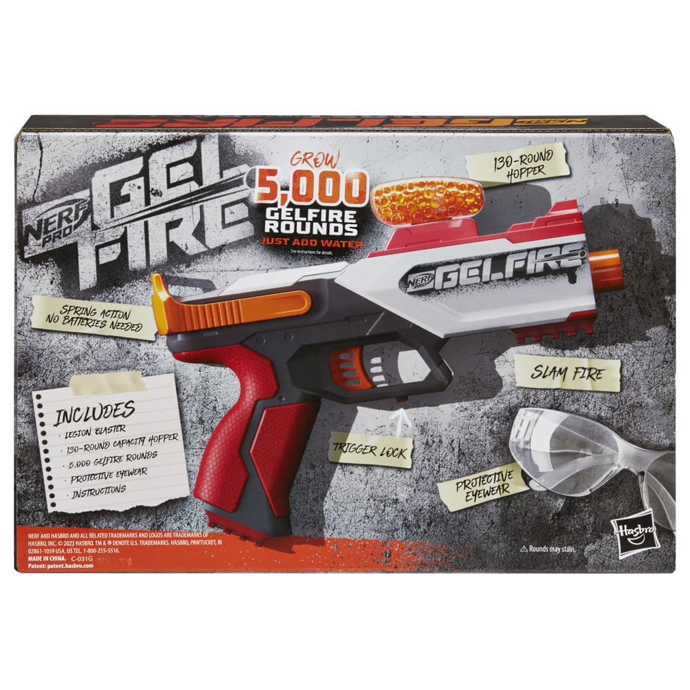 Nerf Pro Gelfire Legion Spring Action Blaster, 5000 Rounds, 130 Hopper, Protective Eyewear, Slam Fire, Ages 14 & Up