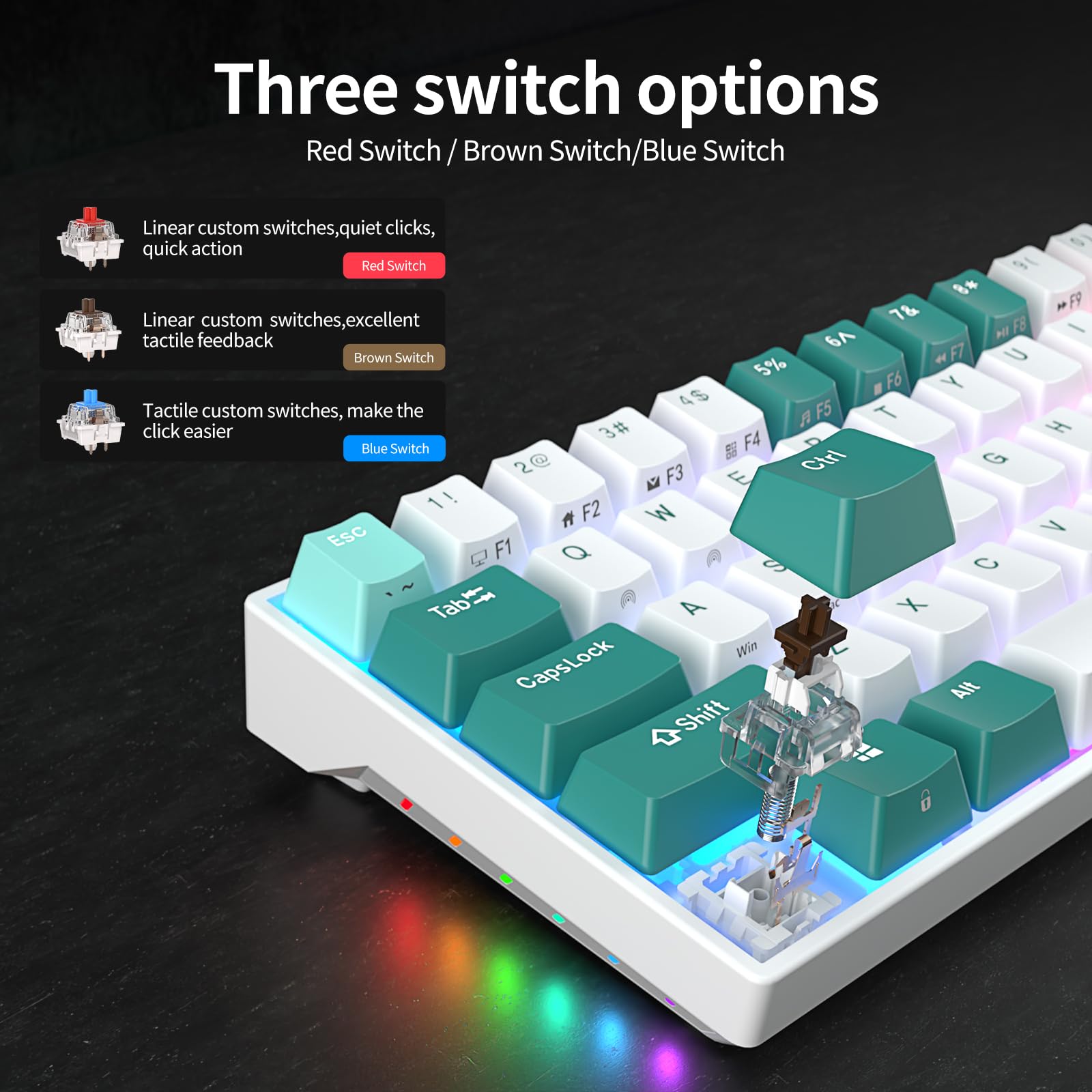 RK ROYAL KLUDGE 70% Mechanical Keyboard - RK71 Wireless Gaming Keyboard with Hot-Swappable Brown Switches, Double-Shot Creamy Keycaps, RGB Backlit, and Triple-Mode Connectivity