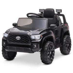 blitzshark 12v kids ride on car compatible with toyota tacoma battery powered motorized electric vehicle, with remote control, digital display, spring suspension, storage space, music &fm, black