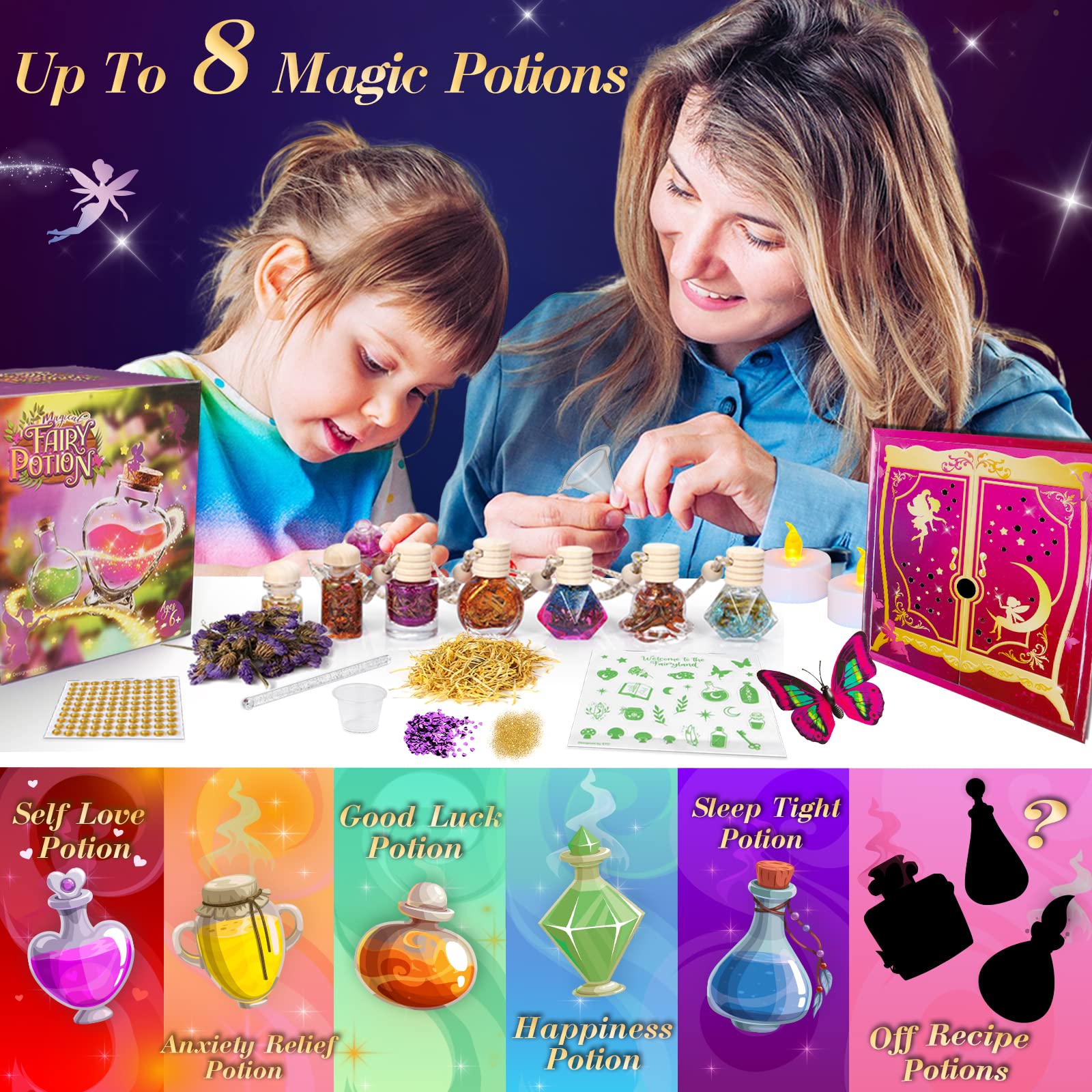 FUNZBO Fairy Polyjuice Potions Crafts for Girls Ages 6-8, Christmas Easter Gifts for 6 7 8 9 10 Year Old Girls & Girl Birthday Gifts, Fairy Garden Kit Gifts for Girls 6-8 8-10 8-12 Or Above (Red)