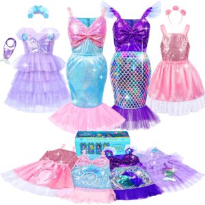 jeowoqao mermaid princess dress up costume, girls dress up pretend play clothes gift 13pcs princess costume for little girls age 3-6 years