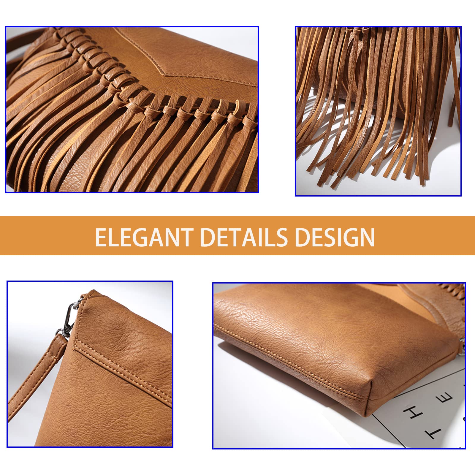 Lytosmoo Vintage Fringe Purse Fringe Hobo Bags for Women Vegan Leather Tassel Hippie Crossbody Bag 02-Brown