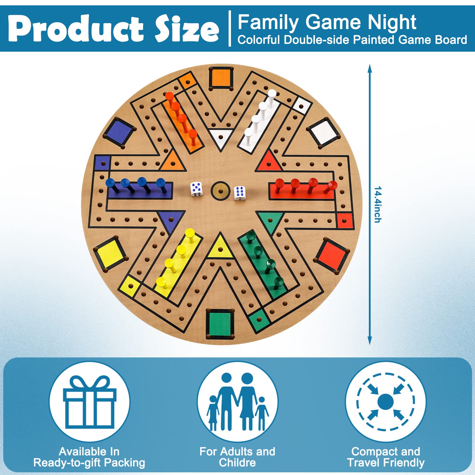 Kathfly Fast Track Board Game Wooden 3-6 Players Board Game Set with 24 Board Game Pieces and 2 Dice, Fast Track Game Night for Adult Teens Family Game, 6 Colors (14.2 Inch)