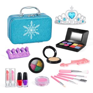 temi kids makeup toy for girl 3-8 - pretend play for girls ages 6-8, dress-up toddler toy blue cosmetic case, washable make up girls toys, for boys age 3 4 5 6 7 8 years old