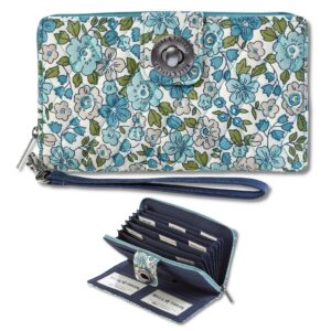 bella taylor rfid wristlet cash system wallet for cash envelope budgeting | money organizer budget wallet | cash stuffing wallet | quilted cotton delicate floral blue