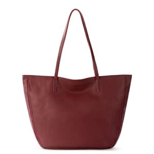 the sak faye tote bag in leather, large purse with double shoulder straps, cabernet vachetta