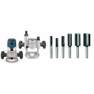 bosch mrc23evsk combination router 15 amp 2.3 horsepower corded variable speed combination plunge & fixed-base router kit with hard case&bosch 6 pc. carbide-tipped groove cutter router bit set