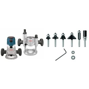 bosch mrc23evsk combination router 15 amp 2.3 horsepower corded variable speed combination plunge & fixed-base router kit with hard case&bosch 6 pc. carbide-tipped trim and edging router bit set