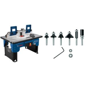 bosch ra1141 portable benchtop router table&bosch 6 pc. carbide-tipped trim and edging router bit set