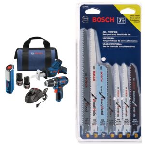 bosch power tools combo kit gxl12v-310b22-12v max 3-tool set with 3/8 in. drill/driver, pocket reciprocating saw and led worklight&bosch rap7pk 7-piece reciprocating saw blade set