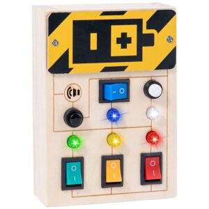 LED Light Busy Board, LED Light Pretend Play Learning Wooden Montessori Materials, Basic Skills Educational Learning for Toddlers Daily Life Teaching Aids