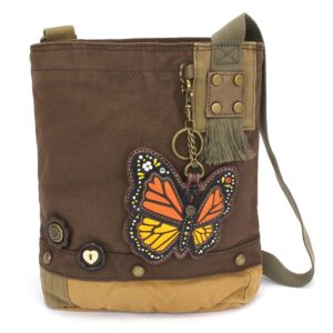 chala patch cross-body women handbag, canvas messenger bag - monarch butterfly - dark brown