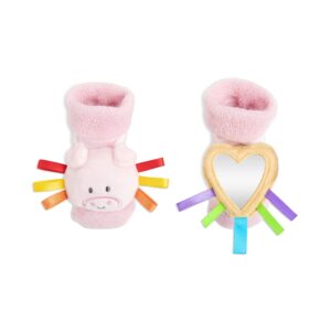 demdaco pig pink 3-6 months baby rattle and mirror activity sock set