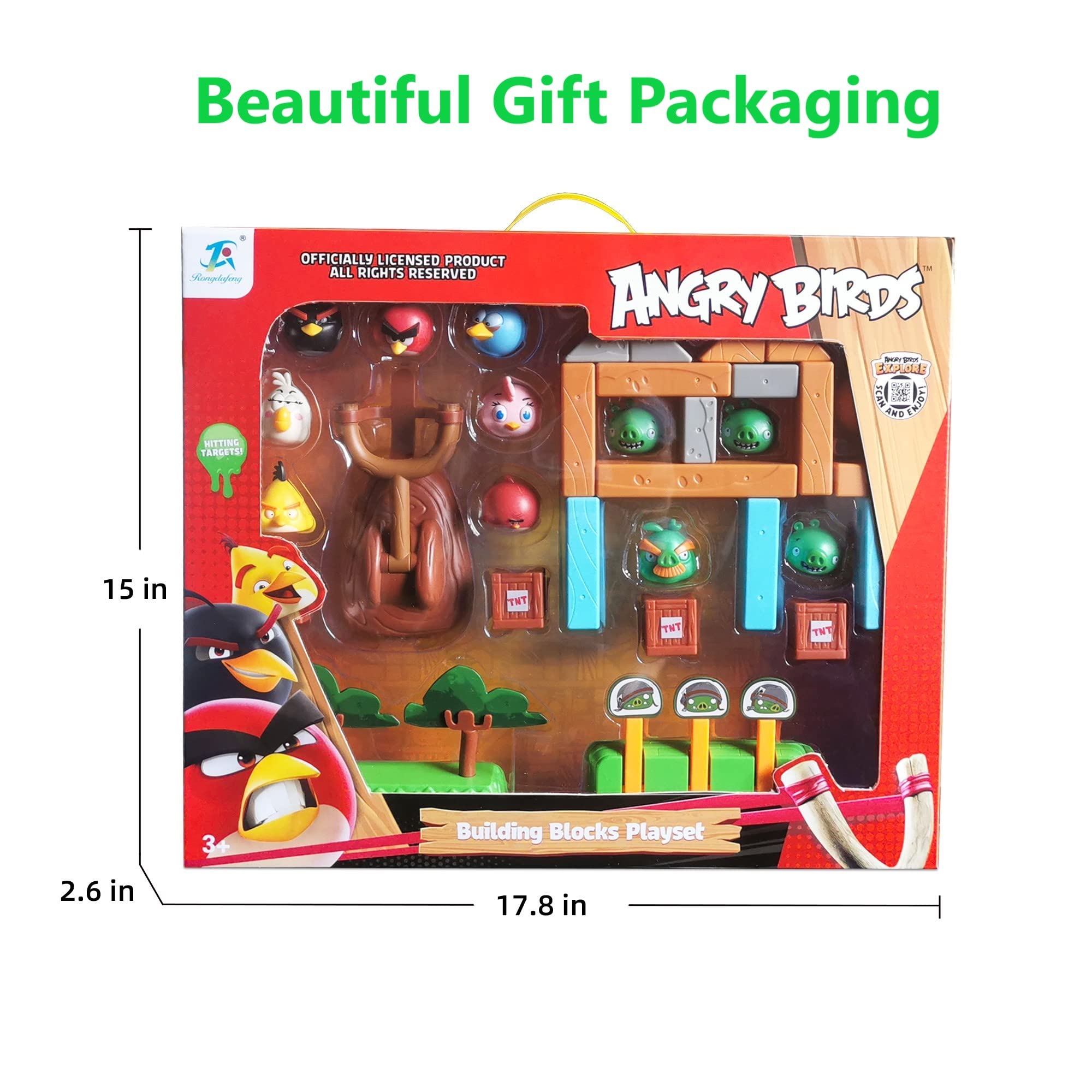 ROLOSO Newly Licensed Angry Birds Toys Playsets Build N’ Launch Construction Brick Assembly Building Blocks Sets Pig City Strike 2 Takedown Space Planet Game Catapult Slingshot Gift Box 33pcs