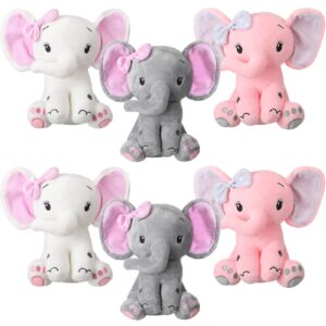 6 pieces elephant stuffed animals 8 inch big ear stuffed elephant animal plush toy gift for baby shower boys girl, woodland nursery bed decor birthday party supplies