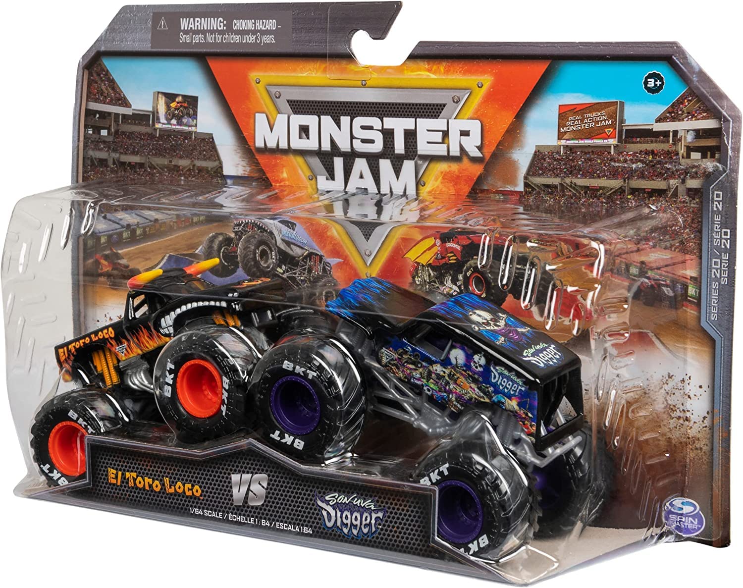 Monster Jam, Official El Toro Loco Vs. Son-uva Digger Die-Cast Monster Trucks, 1:64 Scale, Kids Toys for Ages 3 and up