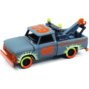 johnny lightning 1965 chevrolet tow truck #65 derby smoke gray with graphics demolition derby street freaks series limited edition to 15196 pieces worldwide 1/64 diecast model car