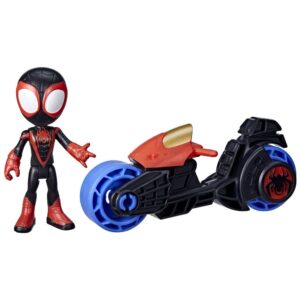 spidey and his amazing friends miles morales action figure with toy motorcycle, preschool toys, ages 3 and up