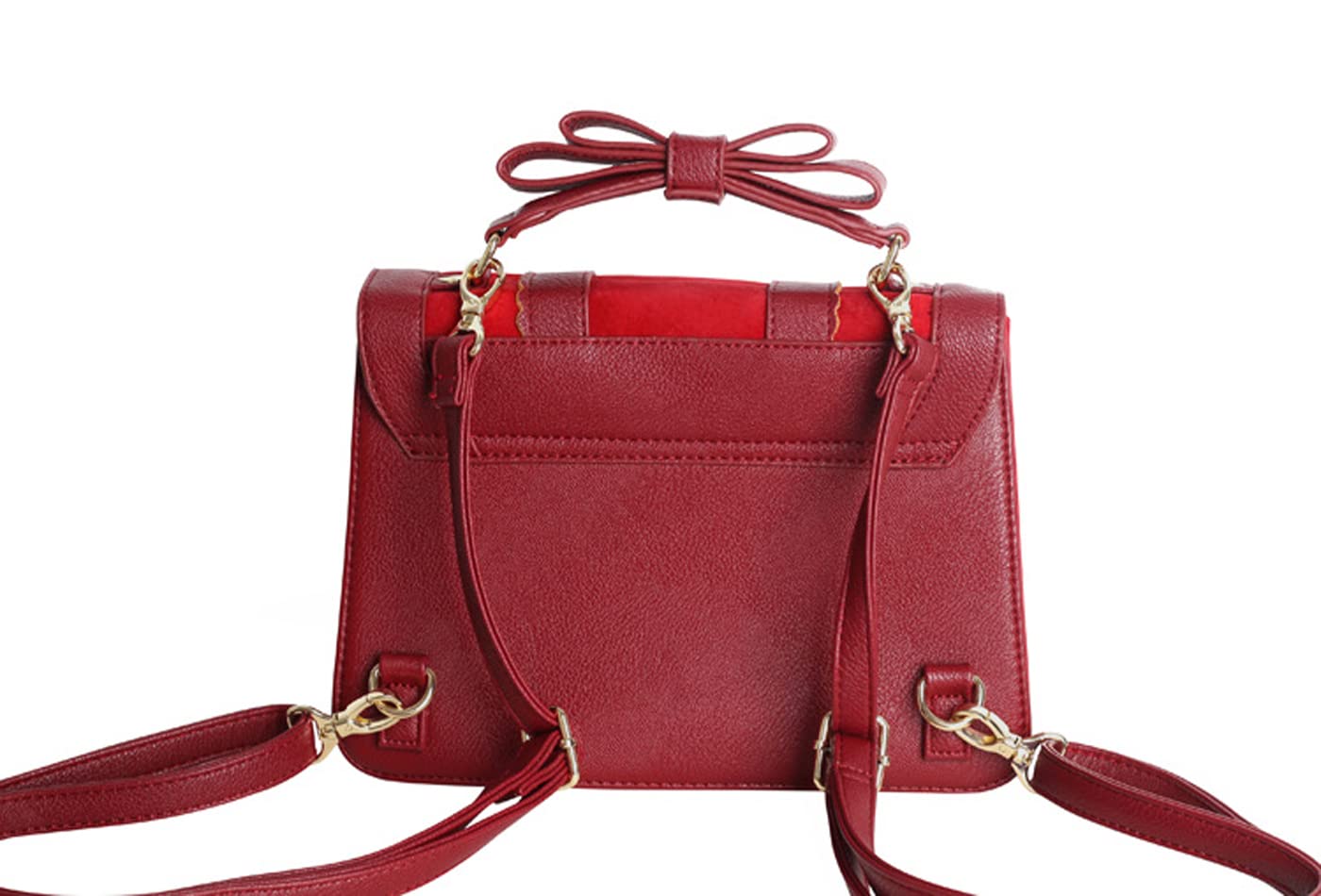 Cutemoria Women's Lolita Handbag Messenger Bag Japanese Cute Bowknot Ribbon Crossbody Bag Purse Vintage PU Leather Shoulder bag (Red)