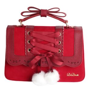 Cutemoria Women's Lolita Handbag Messenger Bag Japanese Cute Bowknot Ribbon Crossbody Bag Purse Vintage PU Leather Shoulder bag (Red)