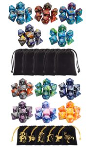 ciaraq polyhedral dice set with black pouches, compatible with dungeons and dragons dnd rpg mtg table games