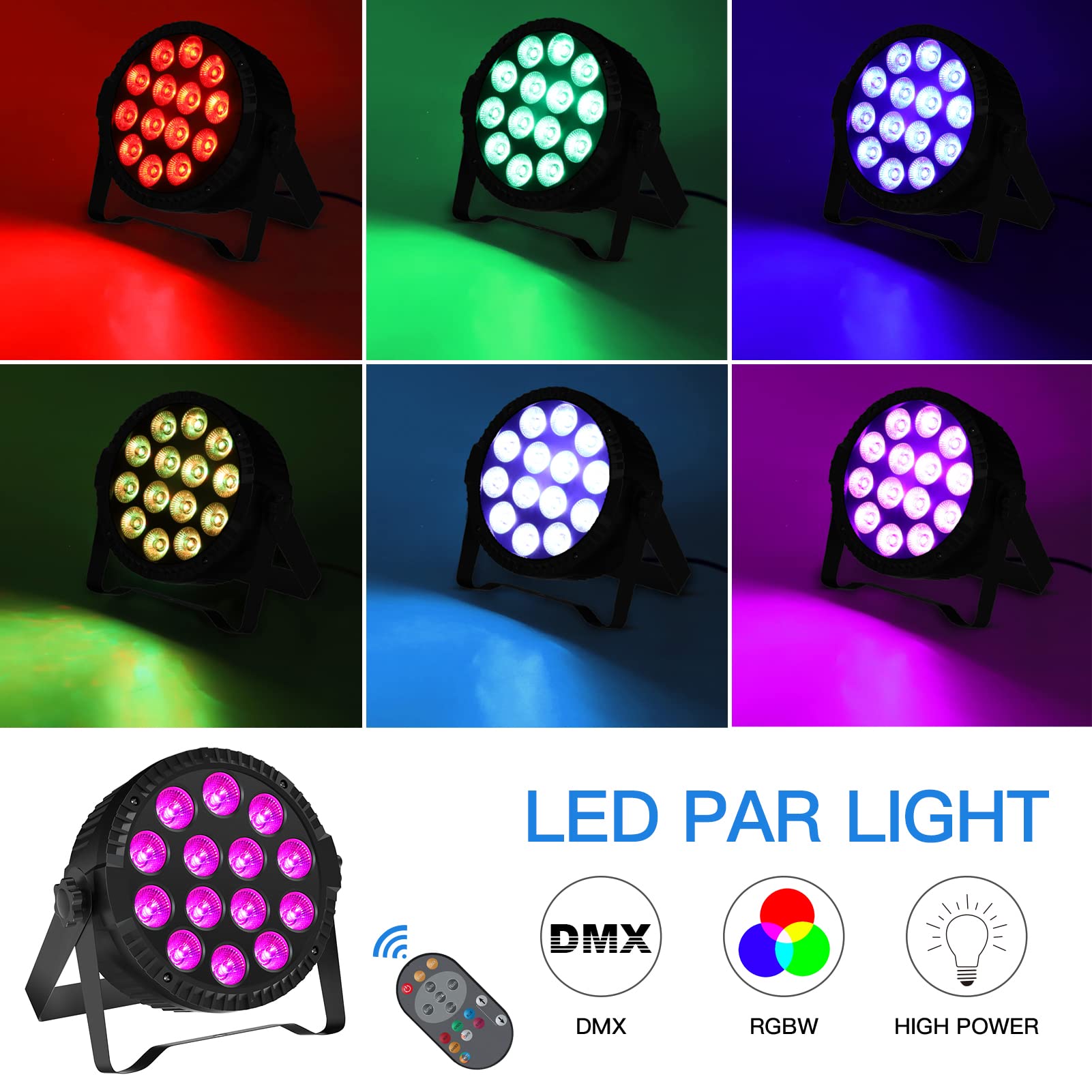 Stage Lights, 4 Pack U`King LED Par Lights RGBW DJ Stage Lighting 14x6W Uplights for Events by Sound Activated and DMX Control for Wedding Church Live Show Disco Halloween Christmas Parties