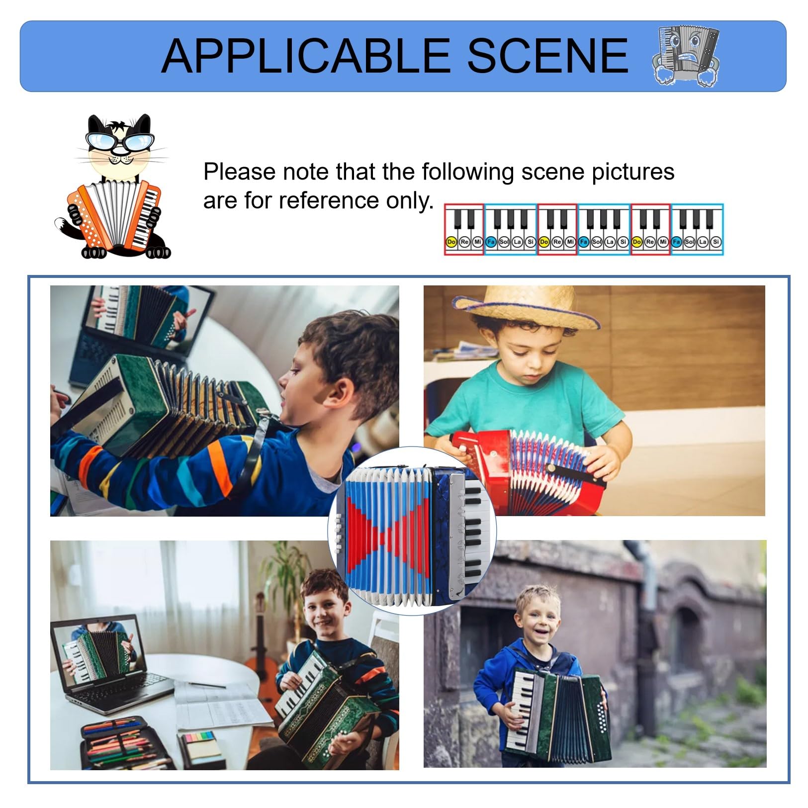 Small Accordion,17 Keys 8 Bass Accordion Instrument Para Niños Acordeones Para Niños With Adjustable Straps And Softer Sound Portable Educational Musical Instrument For Music Beginner 7.8x7.5x3.9in