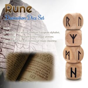 Hometu 4 Pcs/Set Wooden Rune Dice Set , 24 Carved Elder Furthark Alphabet Viking Rune Wood Dices for Divination Game, Yellow