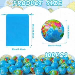 100 Pcs Mini Globe Stress Balls 2 Inch World Earth Relief Stress Balls Mini Foam Ball Bulk for Finger Exercise School Carnival Reward Party Gift Bag Stress Relief Toys