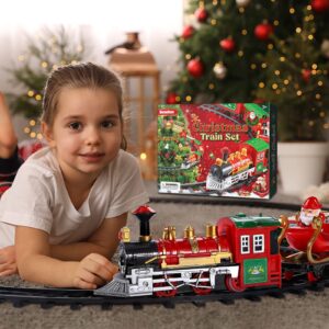 Train Set - Christmas Train Set Around & Under The Tree, Electric Train Set with Light & Sound, Battery Operated Kids Train Toys with Locomotive Engine Cars Tracks, Gift for Boys Girls